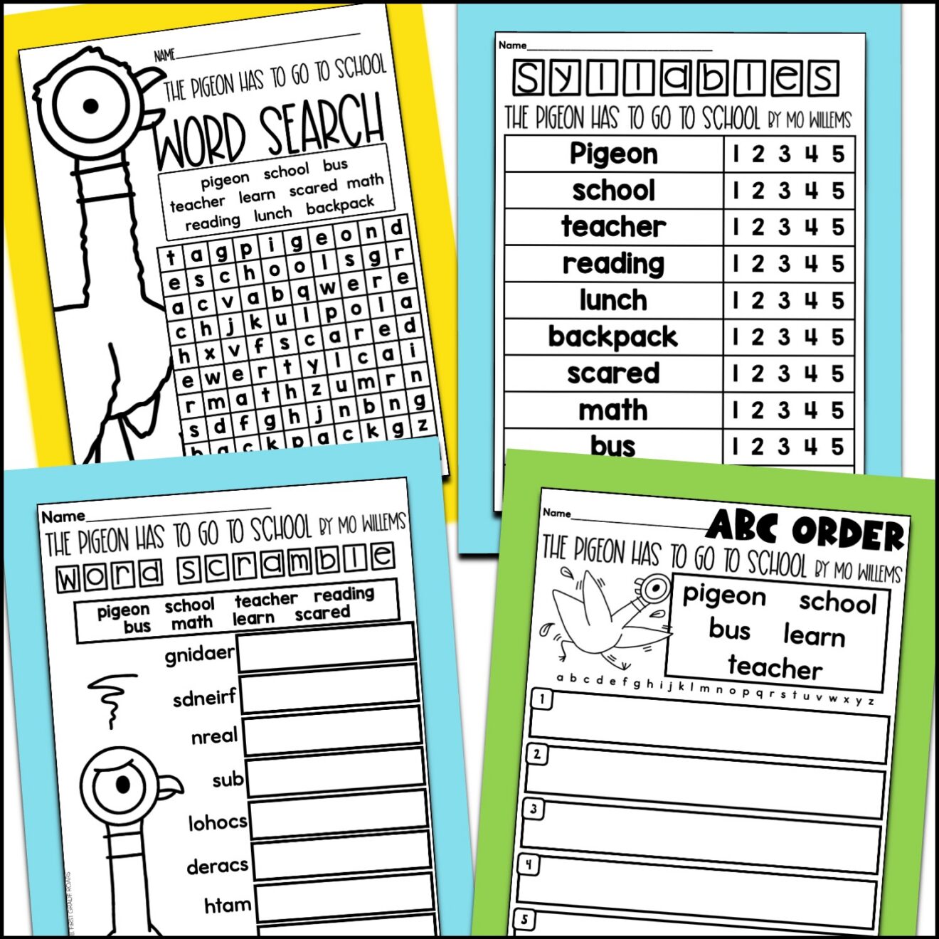 The Pigeon Has to Go to School Activities for Back to School